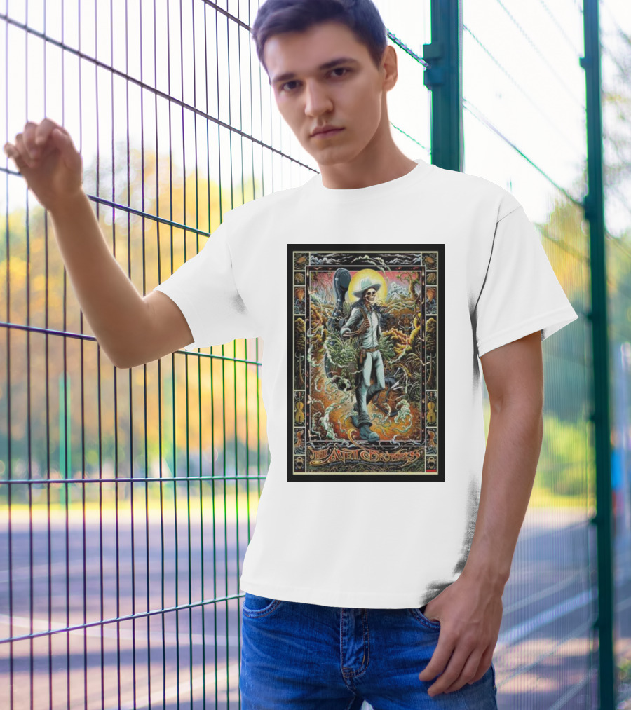 The Avett Brothers Skeleton Cowboy With Guitar And Sunburst Background Stanford T-Shirt