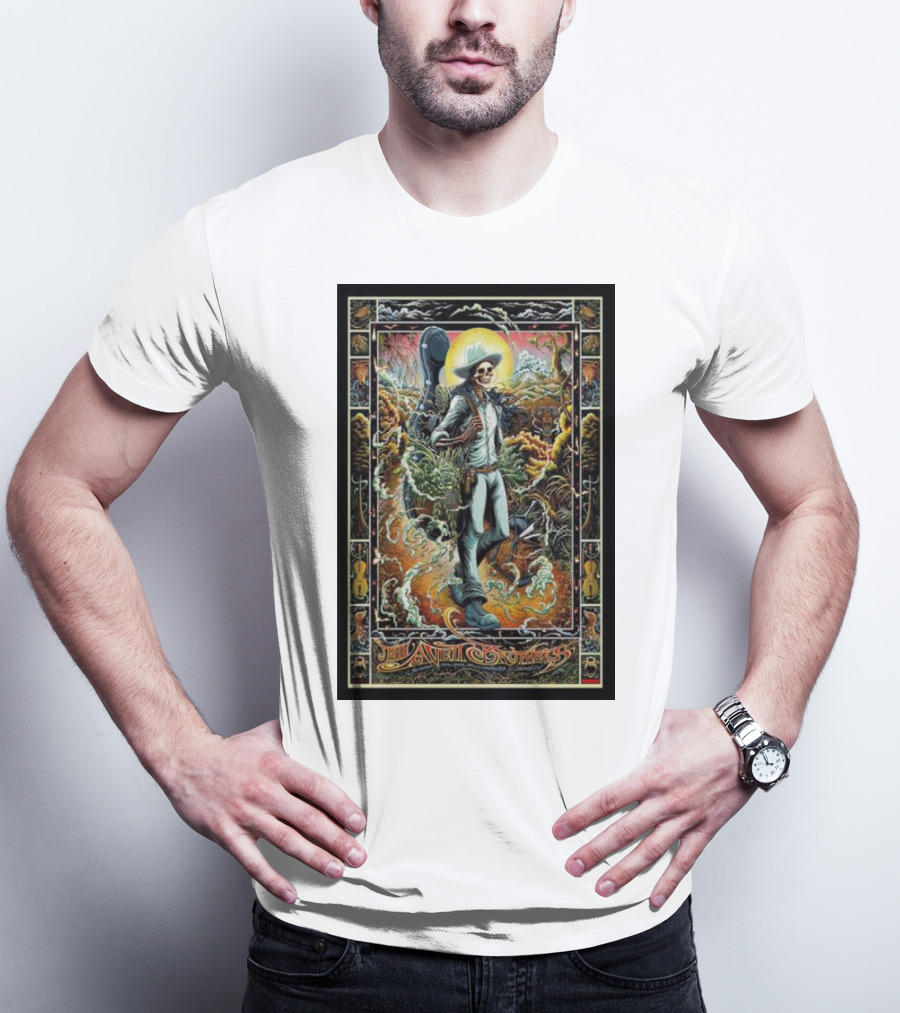 The Avett Brothers Skeleton Cowboy With Guitar And Sunburst Background Stanford T-Shirt