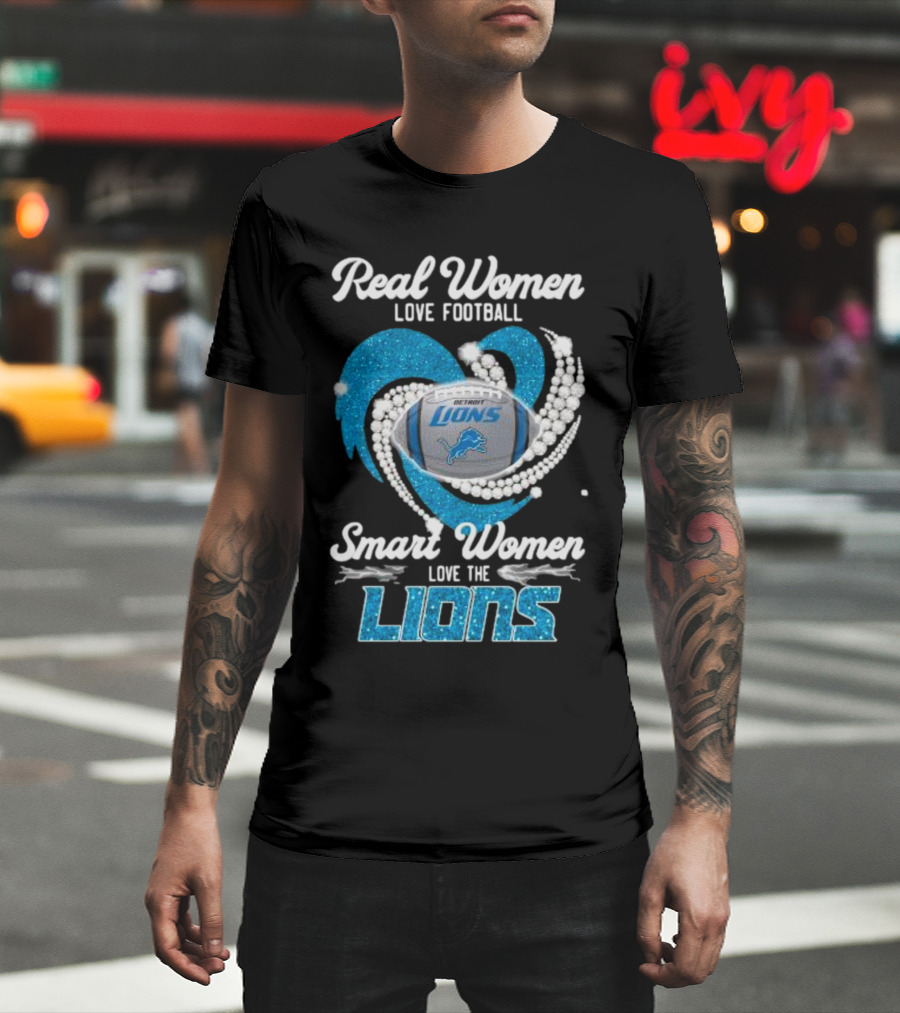 Real Women Love Football Smart Women Love The Detroit Lions Logo Football T-Shirt