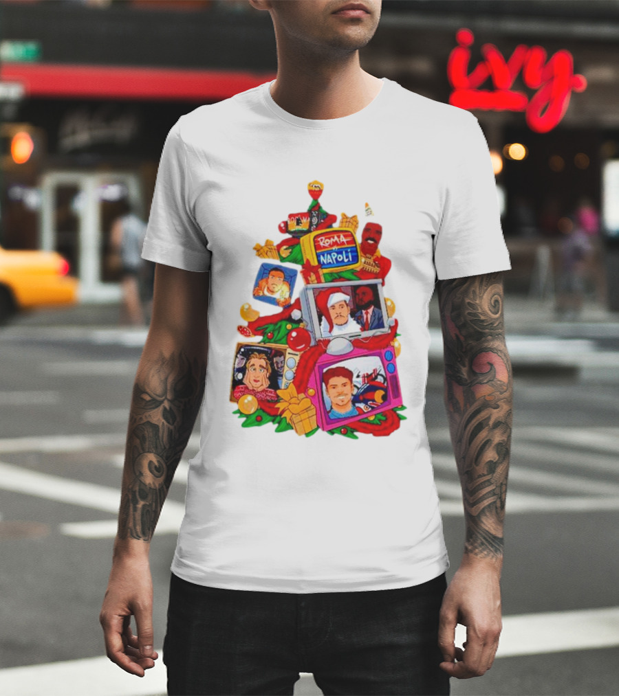 Romolo Con La Matchday Christmas Tree With Roma Napoli Christmas TV Characters T-Shirt