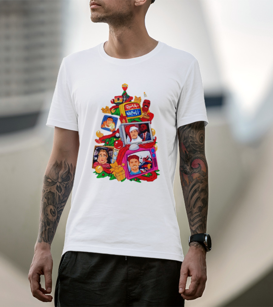 Romolo Con La Matchday Christmas Tree With Roma Napoli Christmas TV Characters T-Shirt