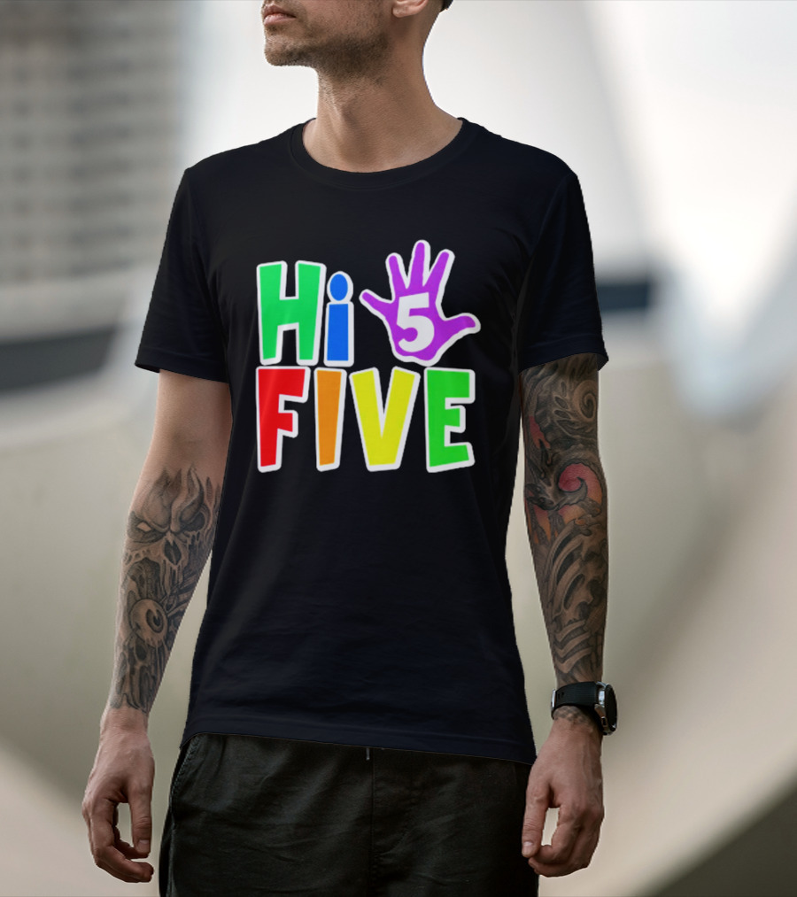 Hi Five Birthday Kids Boys And Girls Colorful Handprint T-Shirt