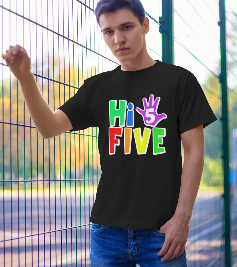 Hi Five Birthday Kids Boys And Girls Colorful Handprint T-Shirt