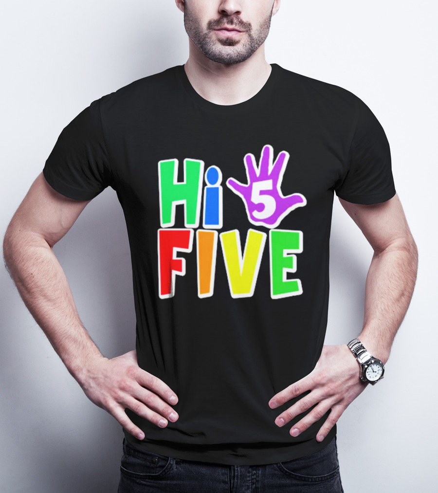 Hi Five Birthday Kids Boys And Girls Colorful Handprint T-Shirt