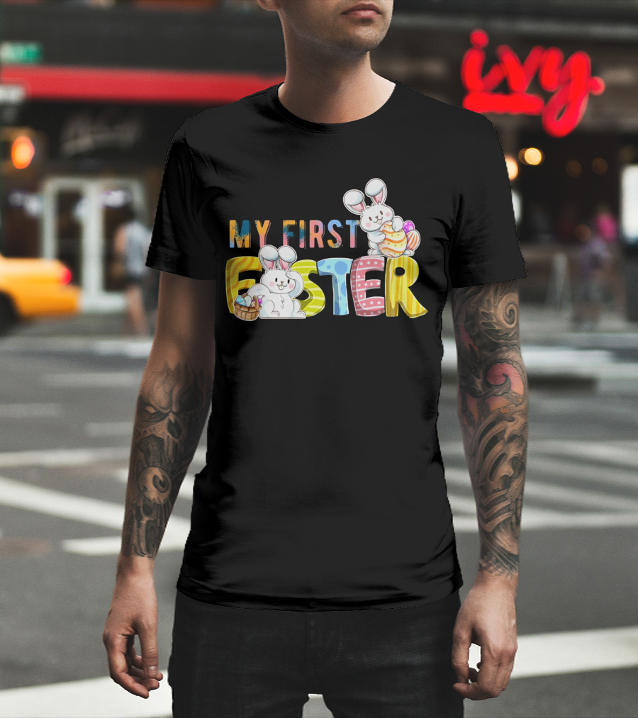 My First Easter Baby Boy Easter Bunny With Colorful Eggs And Bunnies T-Shirt