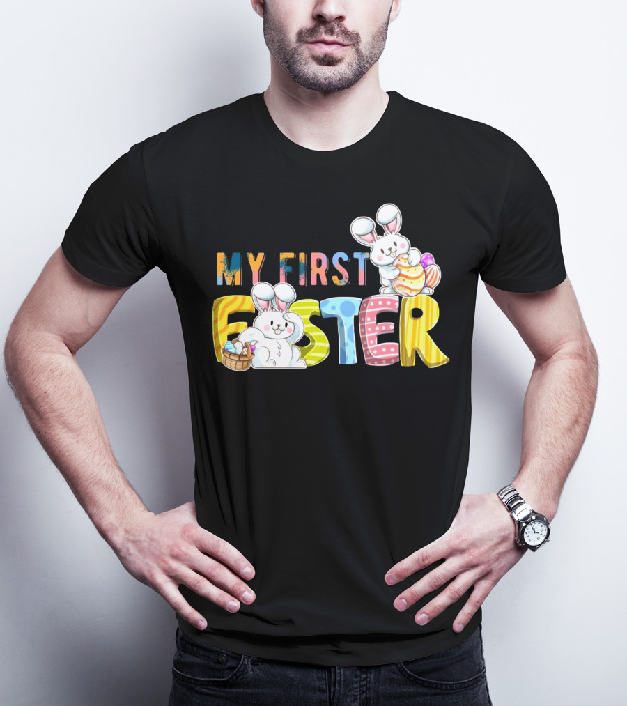 My First Easter Baby Boy Easter Bunny With Colorful Eggs And Bunnies T-Shirt