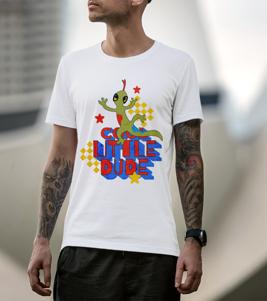 Cool Little Dude Lizard With Stars And Checkerboard T-Shirt