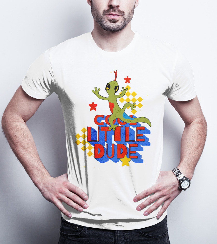 Cool Little Dude Lizard With Stars And Checkerboard T-Shirt