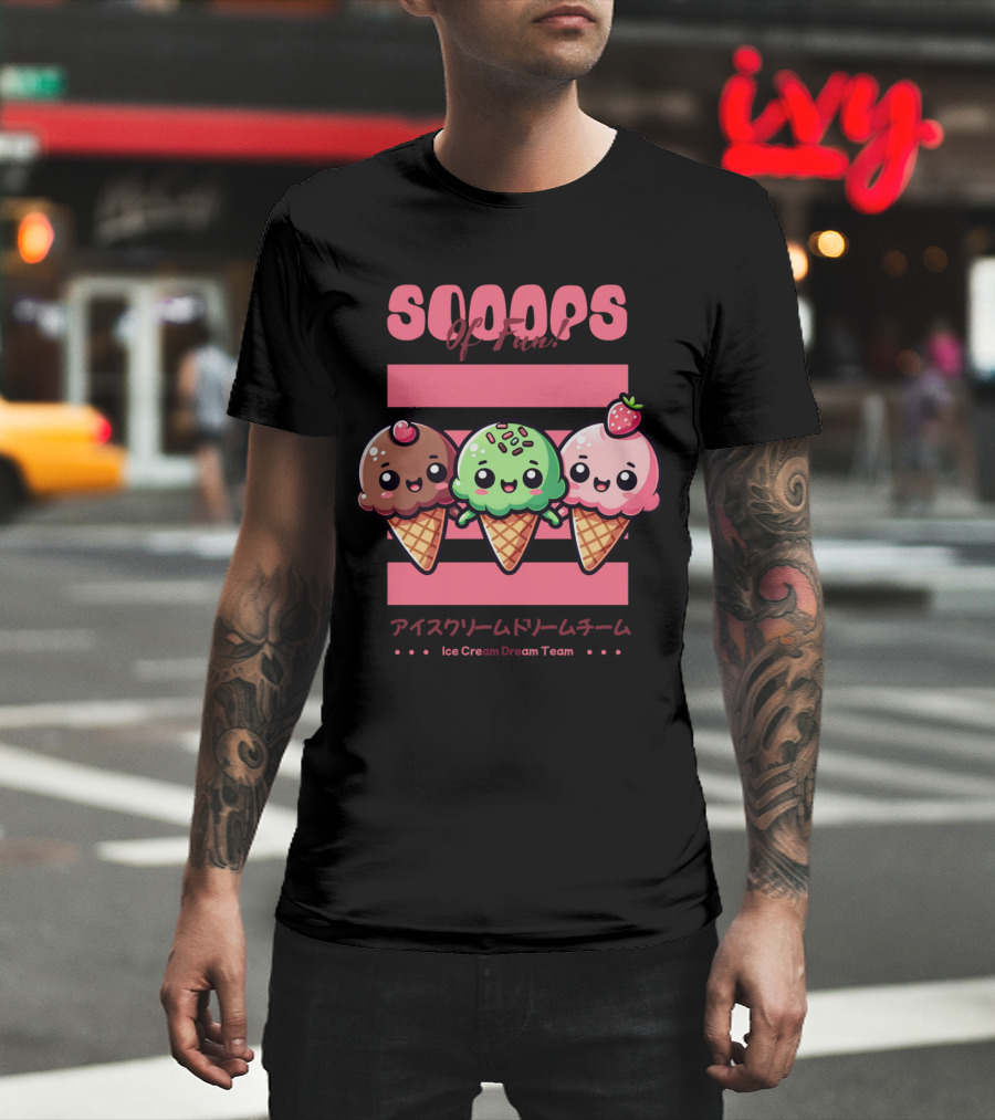 Scoops Of Fun Ice Cream Dream Team Kawaii Cones T-Shirt