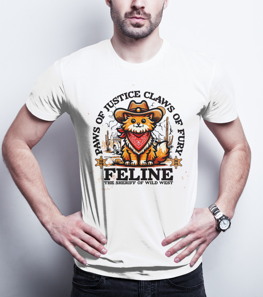 Paws Of Justice Claws Of Fury Feline The Sheriff Of Wild West T-Shirt