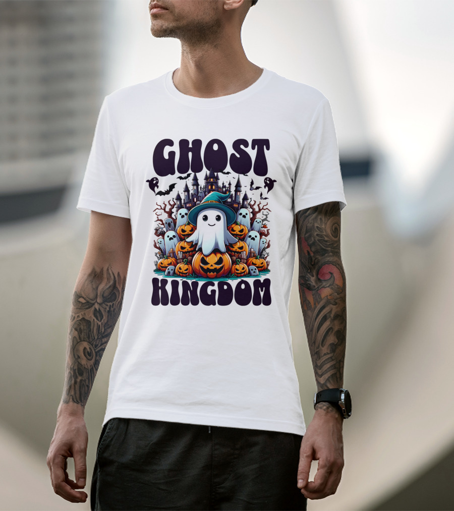 Ghost Kingdom Halloween Ghosts And Pumpkins Witches Hat Haunted Castle T-Shirt