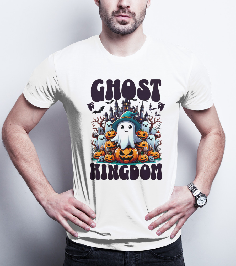 Ghost Kingdom Halloween Ghosts And Pumpkins Witches Hat Haunted Castle T-Shirt
