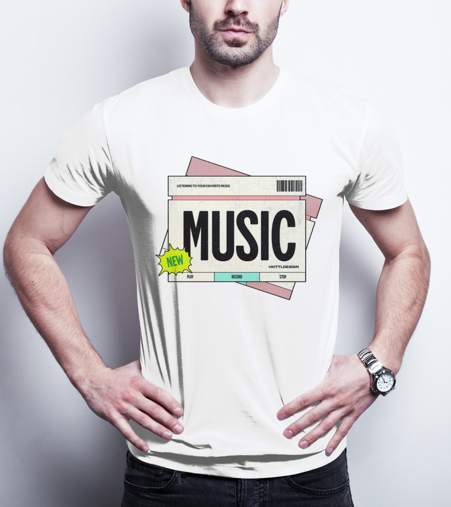 NEW MUSIC LISTENING TO YOUR FAVORITE MUSIC PLAY RECORD STOP KITTLDESIGN T-Shirt