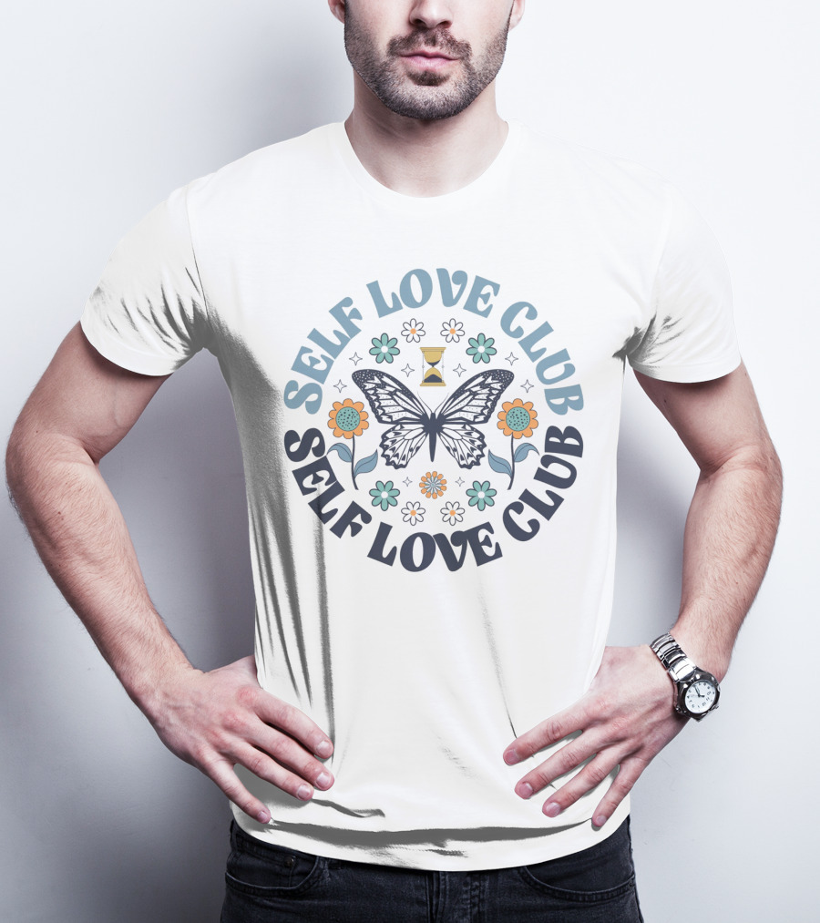 Self Love Club Boho Floral Butterfly With Flowers And Hourglass T-Shirt