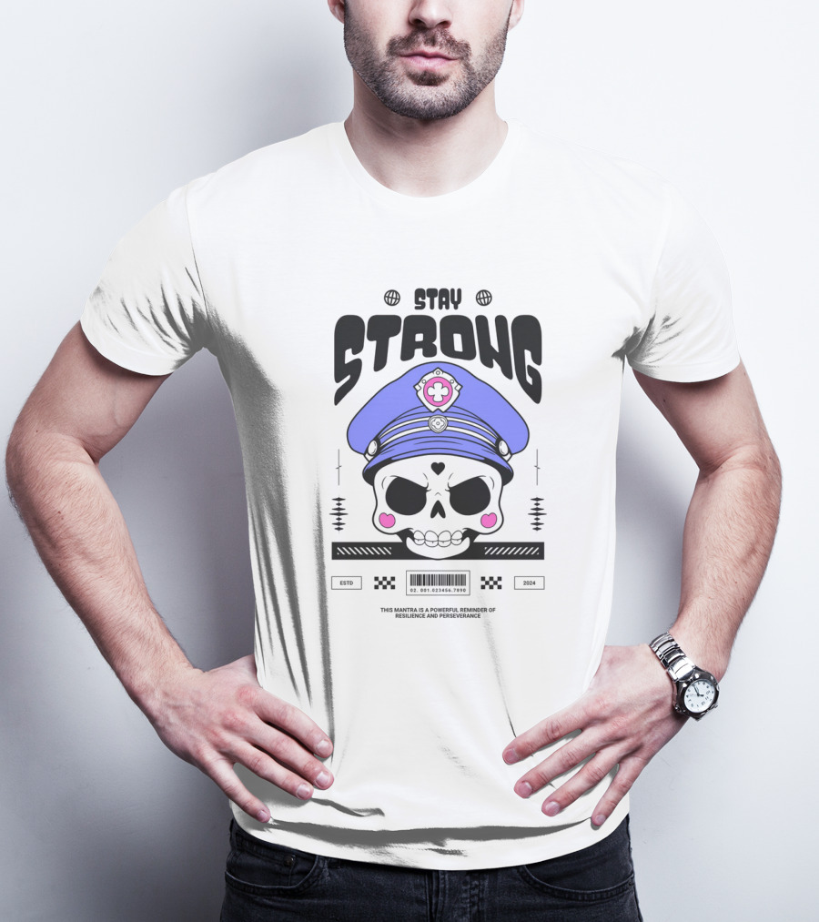 Skull With Blue Hat Stay Strong Resilience And Perseverance T-Shirt