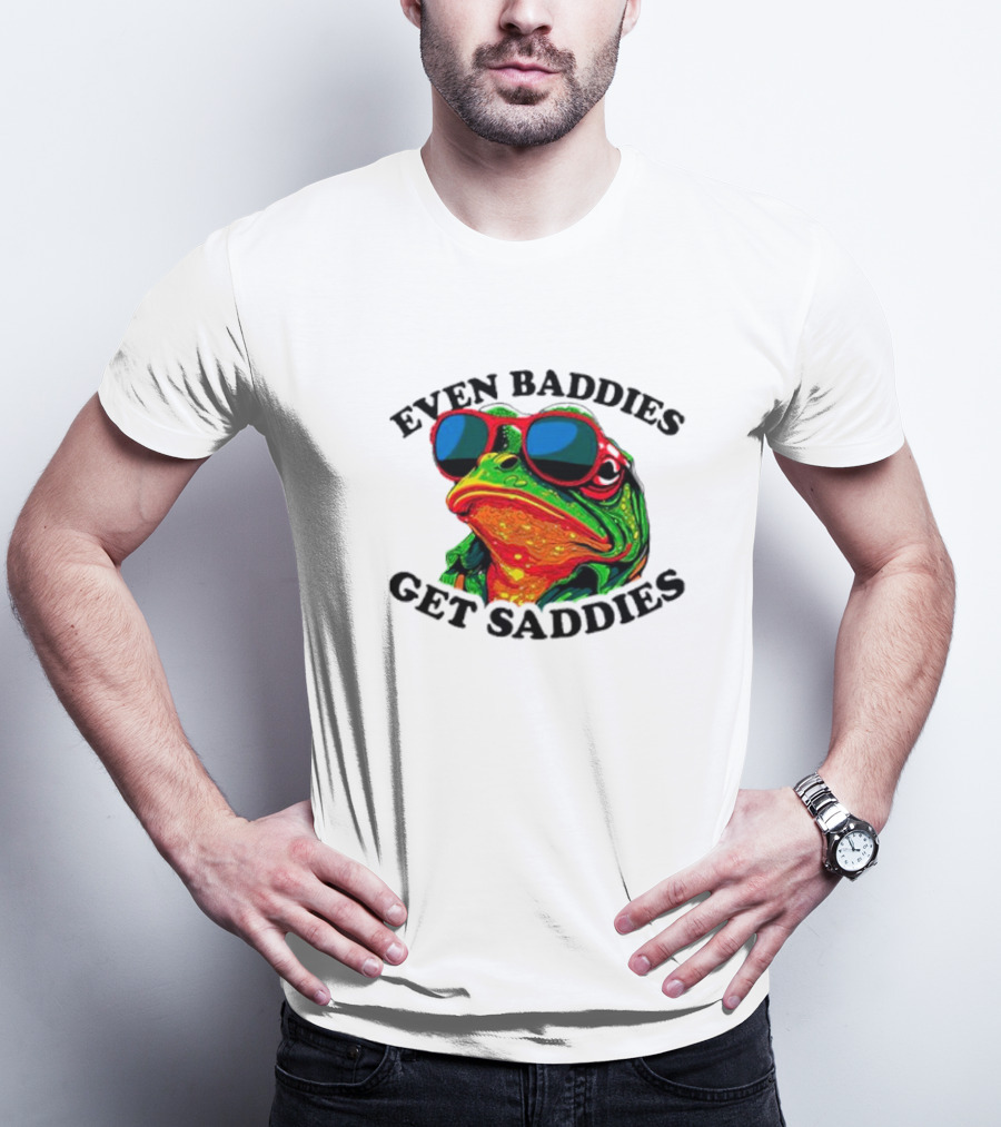 Even Baddies Get Saddies Frog Sunglasses Bright Colors T-Shirt