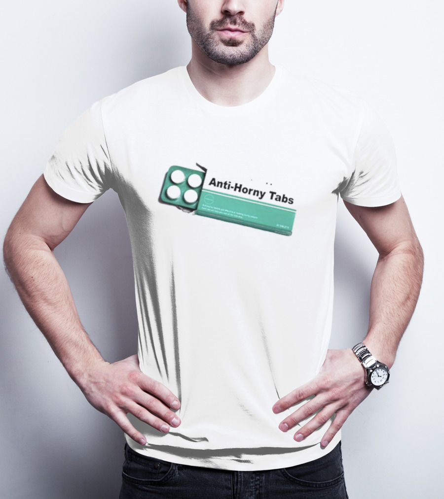 Anti-Horny Tabs Green Box Quirky Text Pills T-Shirt