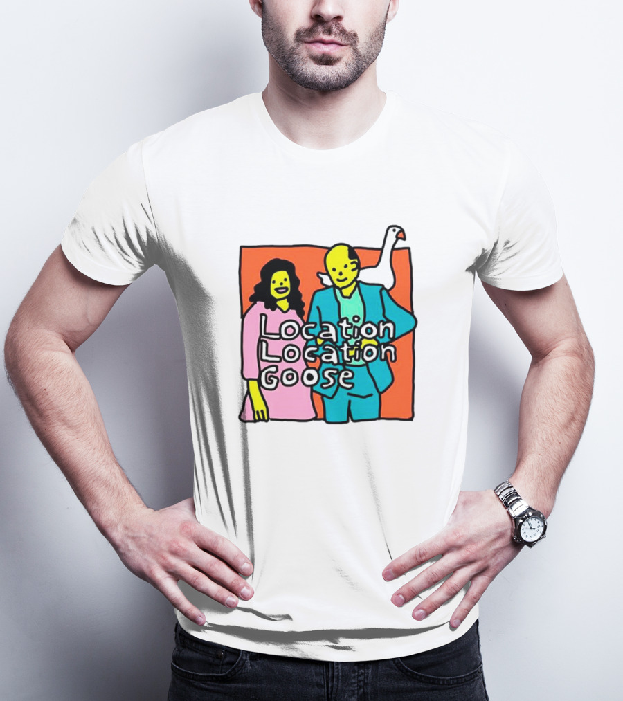Location Location Goose Couple Cartoon Goose On Shoulder T-Shirt