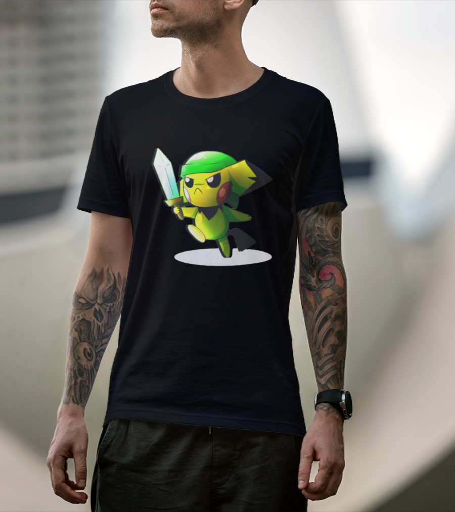 Pikachu Dressed As Link From The Legend Of Zelda With Sword In Hand T-Shirt