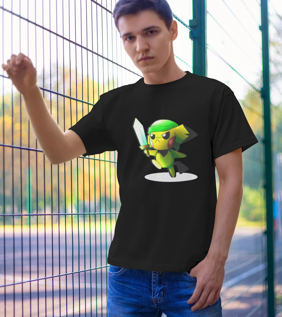 Pikachu Dressed As Link From The Legend Of Zelda With Sword In Hand T-Shirt