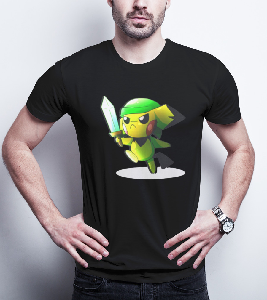 Pikachu Dressed As Link From The Legend Of Zelda With Sword In Hand T-Shirt
