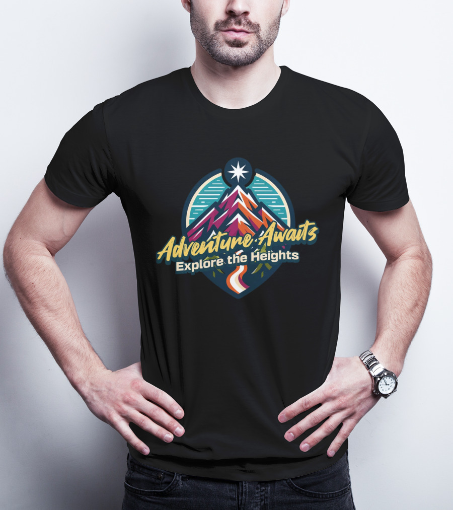 Adventure Awaits Explore The Heights Mountain Starburst T-Shirt