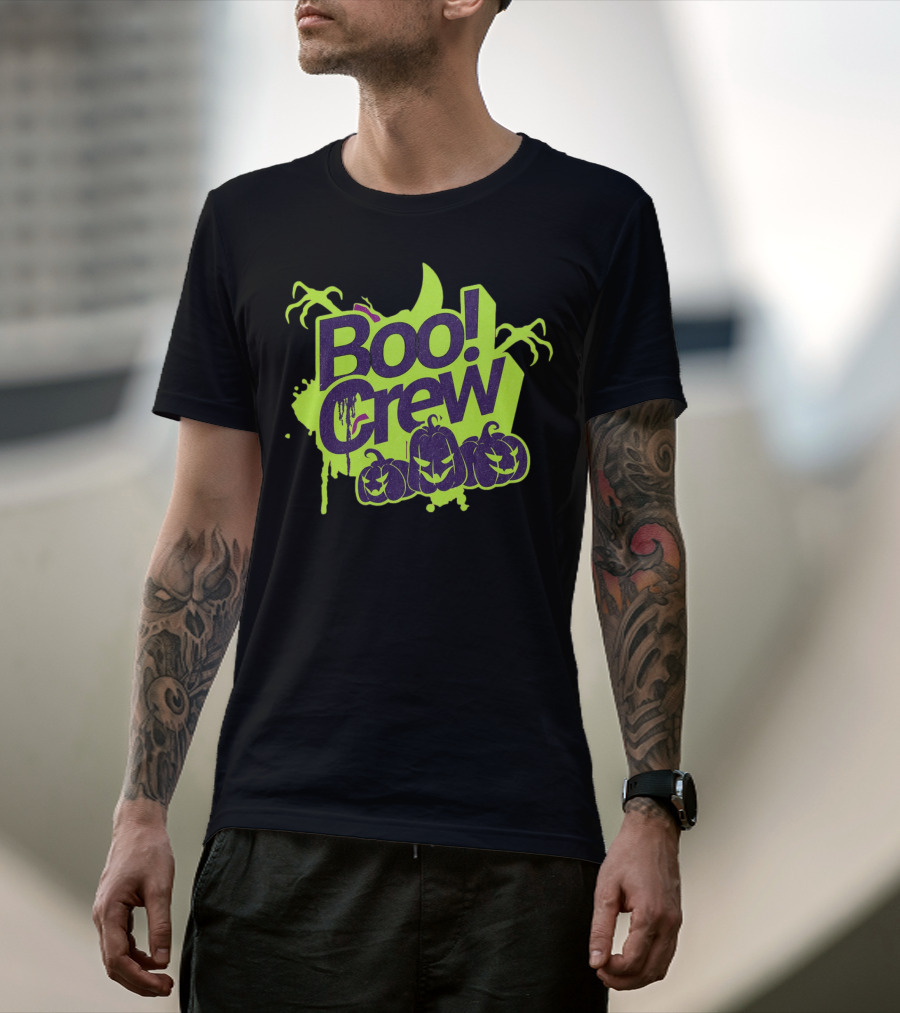 Boo Crew Halloween Pumpkins With Spooky Moon And Trees T-Shirt