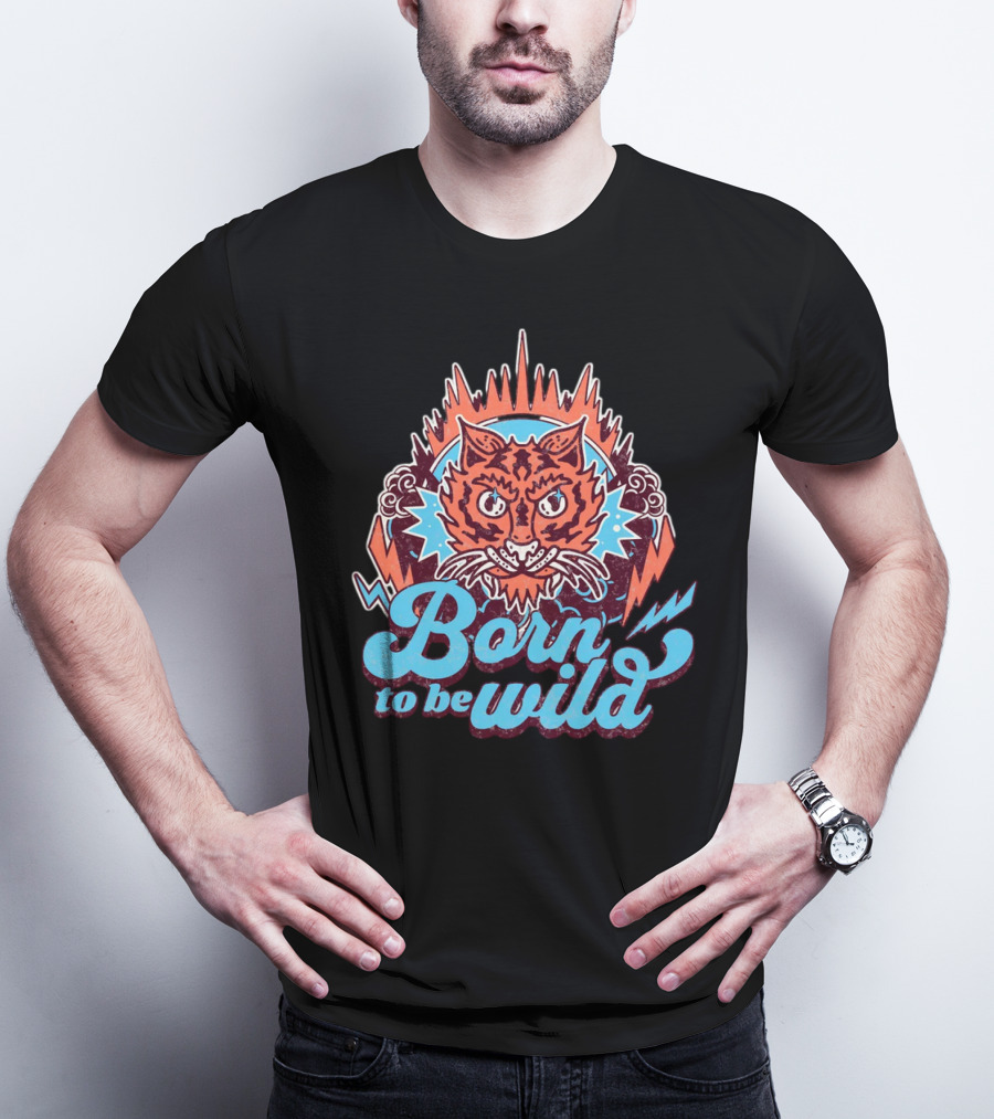 Born To Be Wild Tiger Vintage Style Retro Lightning Burst T-Shirt
