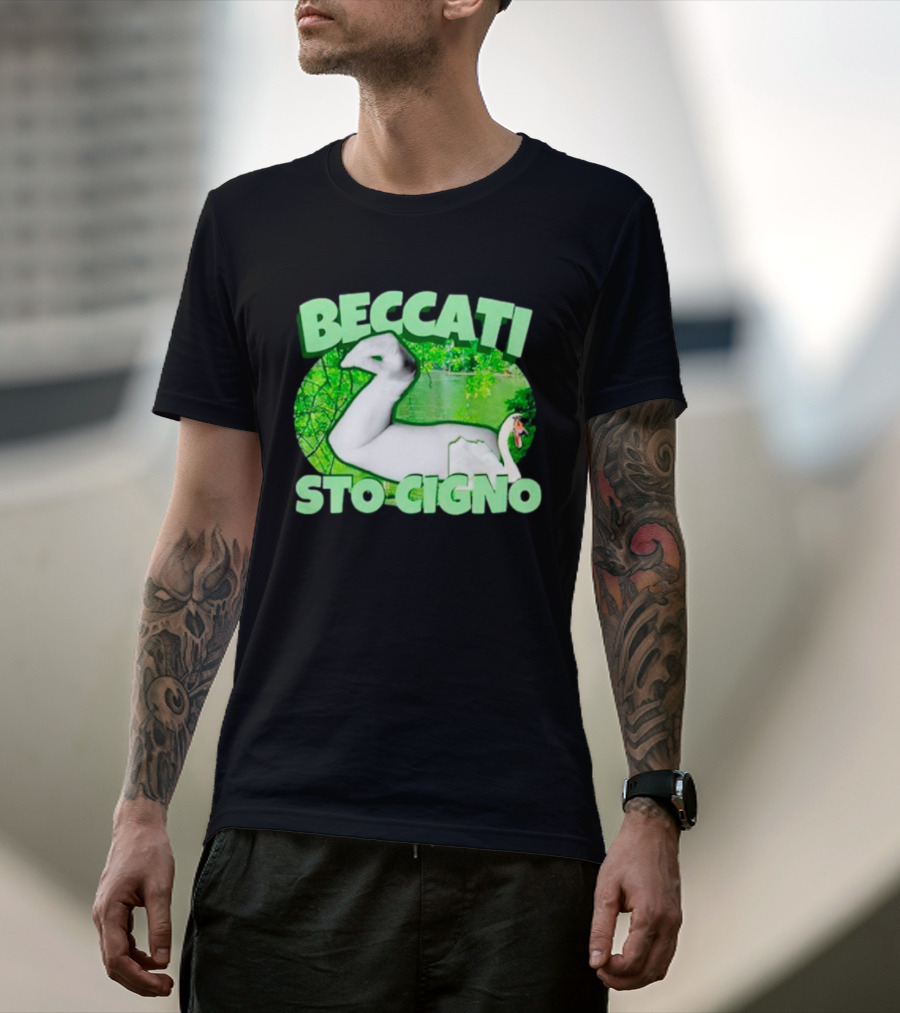 Beccati Sto Cigno Goose Meme - Italian Humor With Green Lake Background T-Shirt