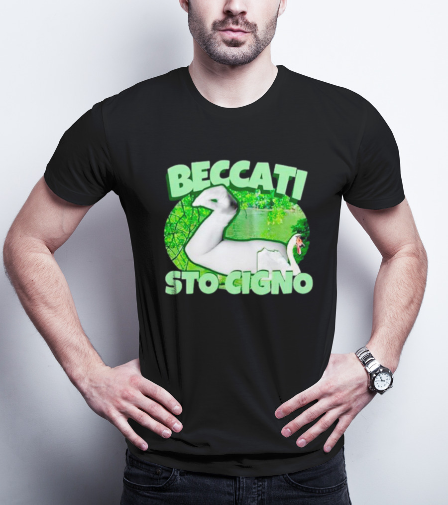 Beccati Sto Cigno Goose Meme - Italian Humor With Green Lake Background T-Shirt