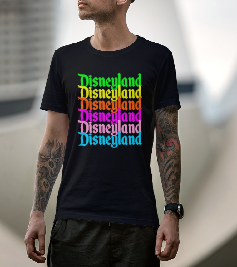 Disneyland Rainbow Multicolor Text Stacked T-Shirt