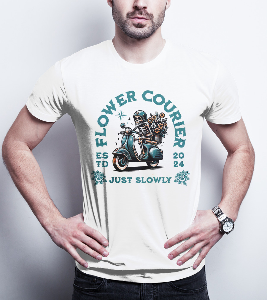 Flower Courier Skeleton Vespa Rider Just Slowly T-Shirt