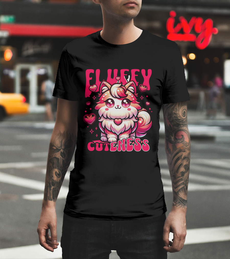 FLUFFY CUTENESS Heart-Eyed Kawaii Creature Surrounded By Little Hearts T-Shirt