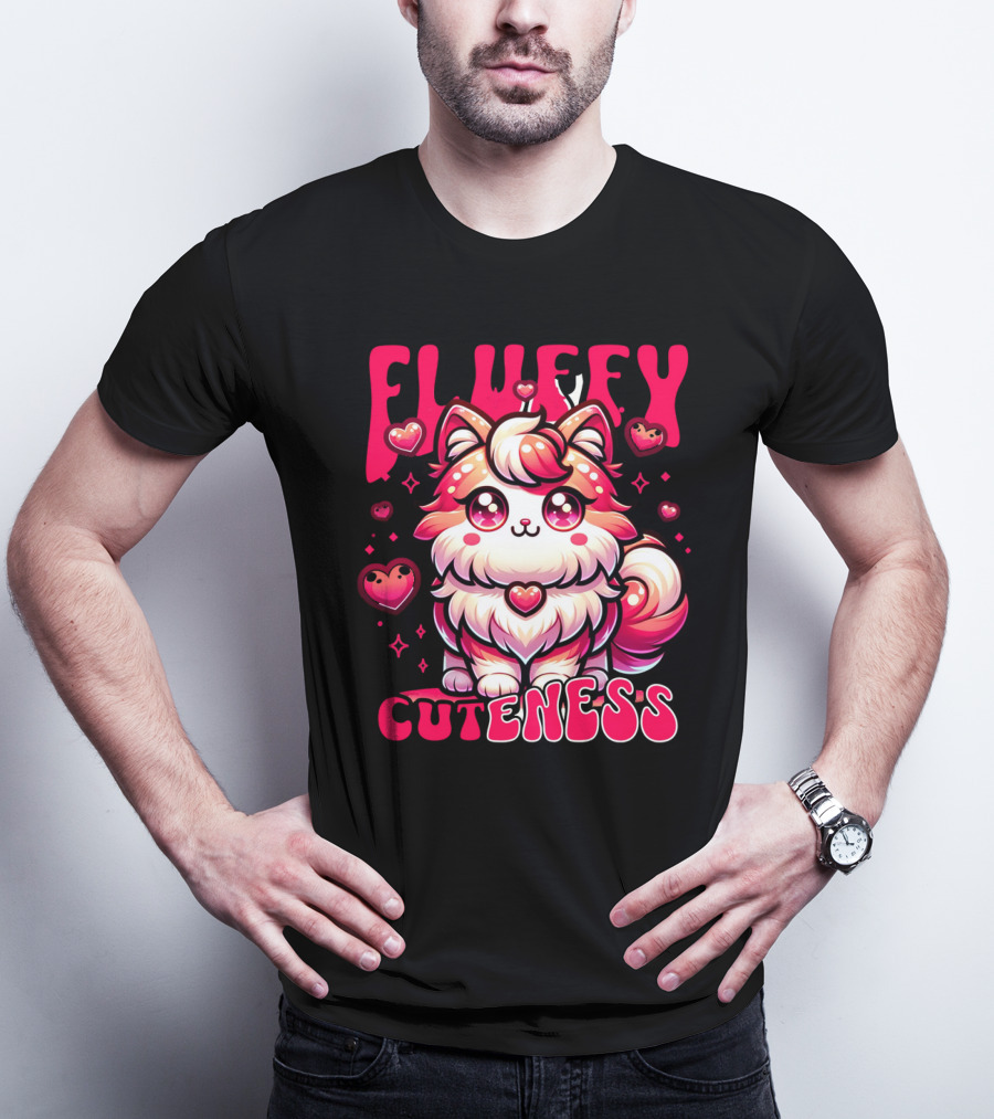 FLUFFY CUTENESS Heart-Eyed Kawaii Creature Surrounded By Little Hearts T-Shirt