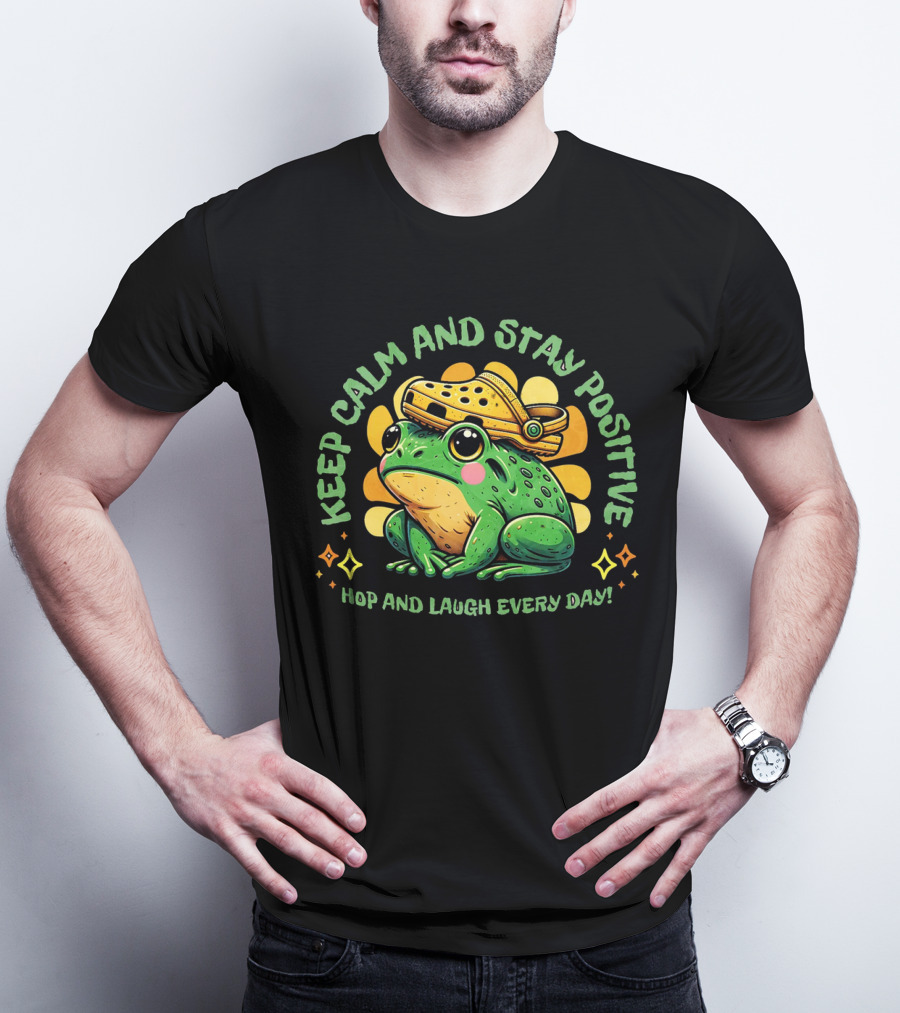 Keep Calm And Stay Positive Hop And Laugh Every Day Funny Frog Motivation T-Shirt