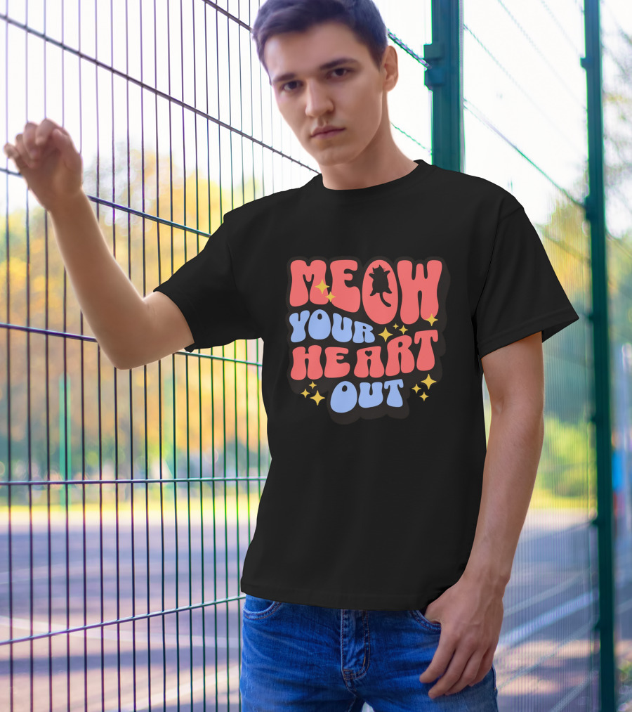 MEOW YOUR HEART OUT Retro Cat Stars T-Shirt