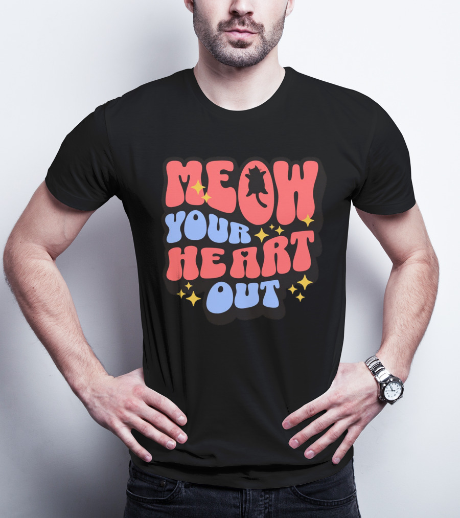 MEOW YOUR HEART OUT Retro Cat Stars T-Shirt