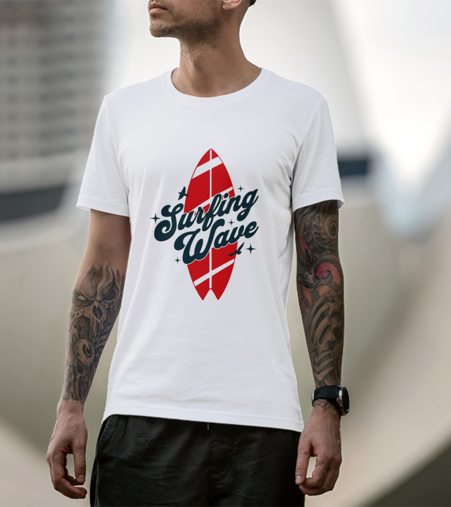 Surfing Wave Red Surfboard T-Shirt