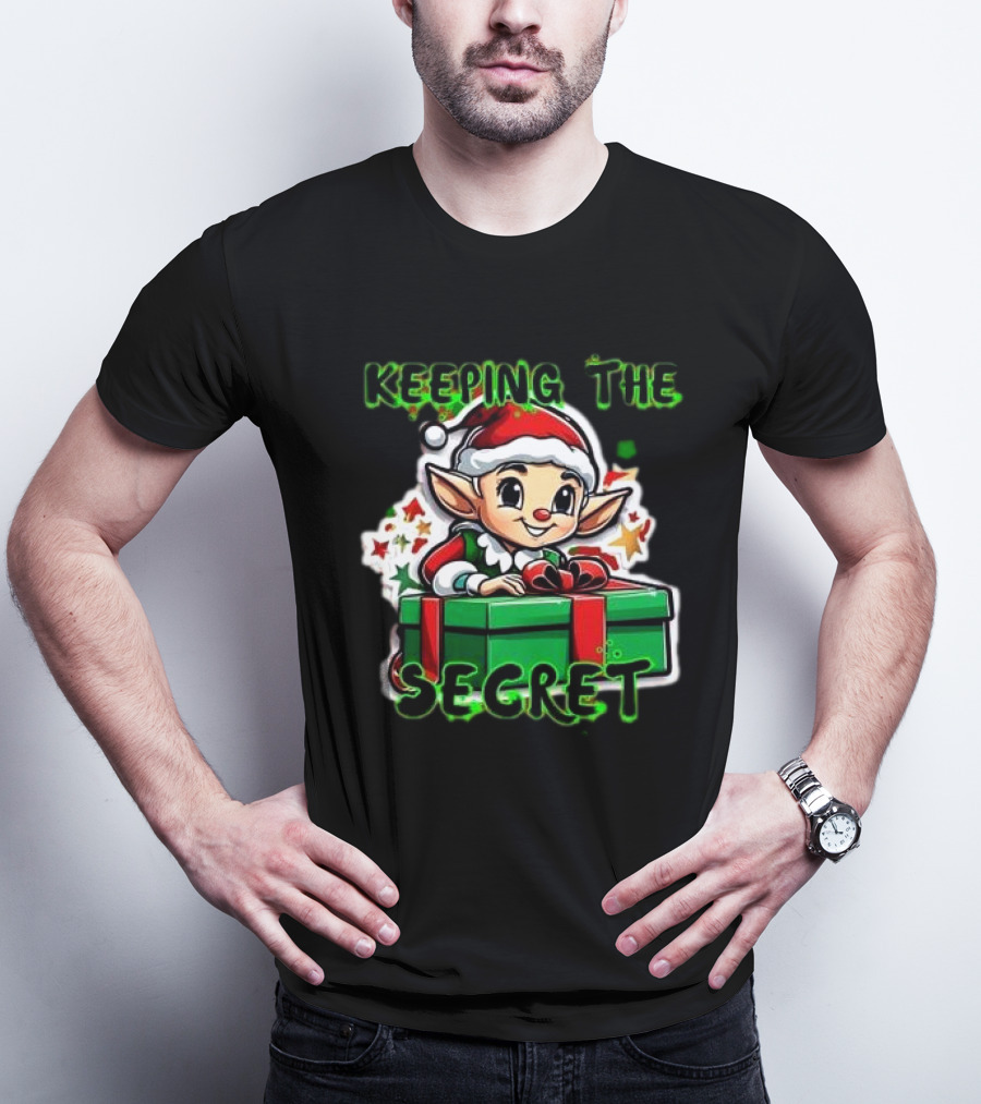Keeping The Secret Christmas Elf With Present T-Shirt