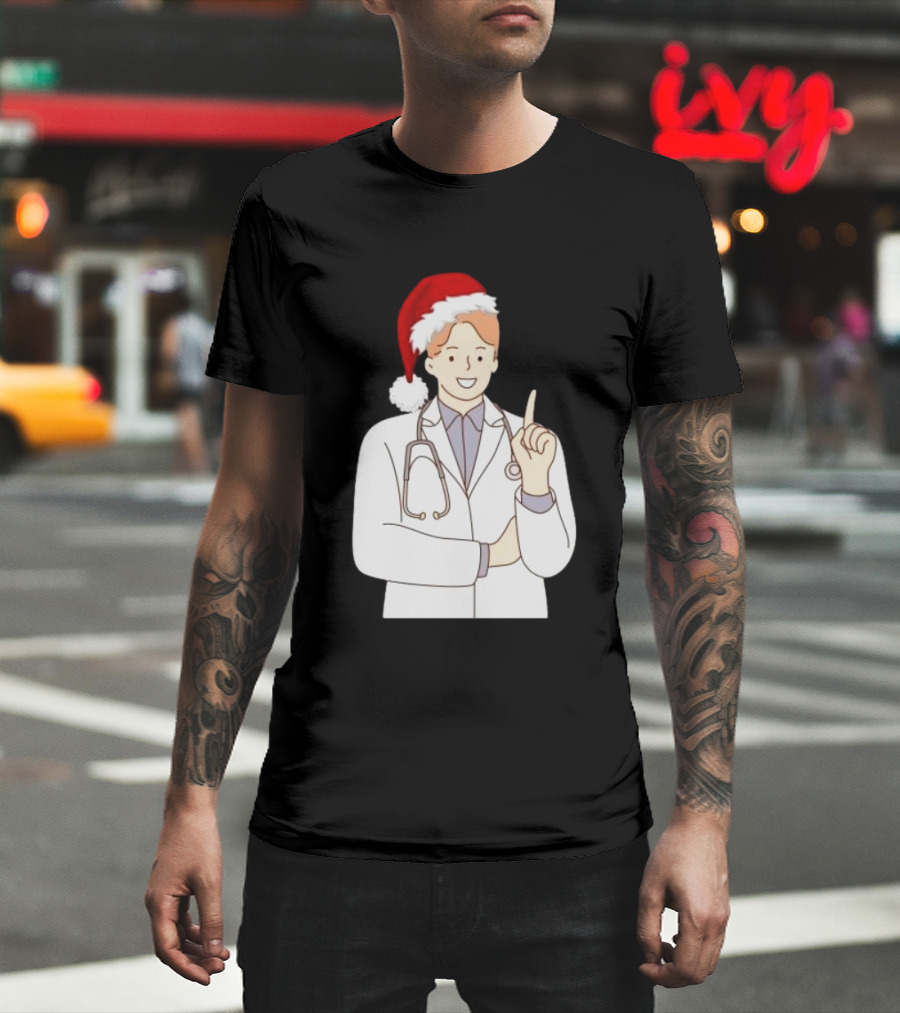 Santa Hat Wearing Physician Doctor Merry Christmas T-Shirt