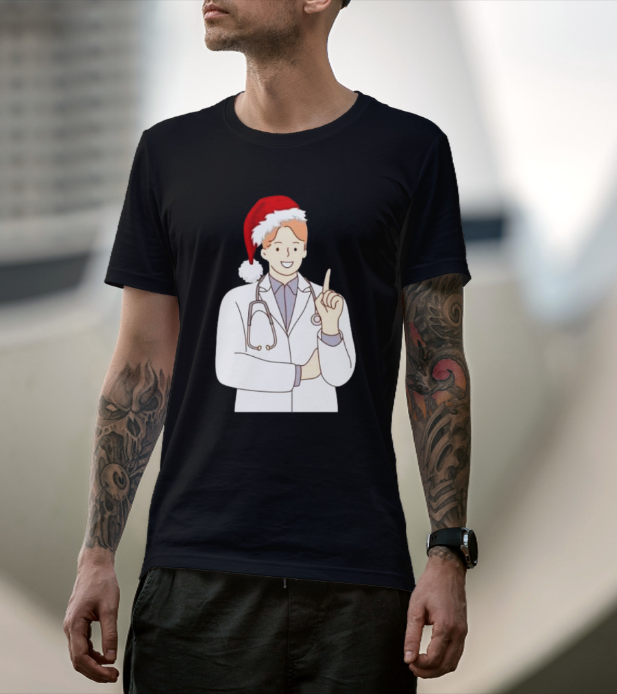 Santa Hat Wearing Physician Doctor Merry Christmas T-Shirt