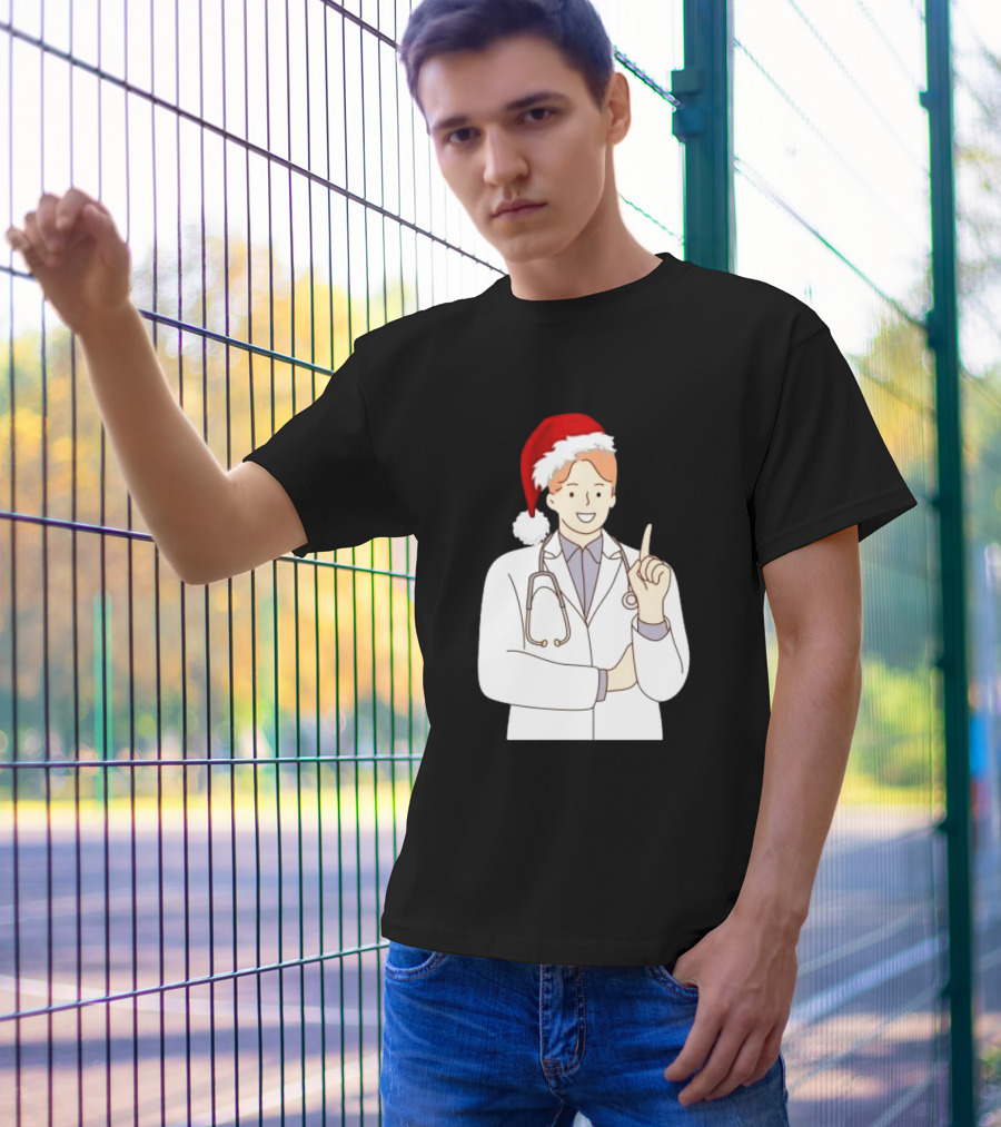 Santa Hat Wearing Physician Doctor Merry Christmas T-Shirt