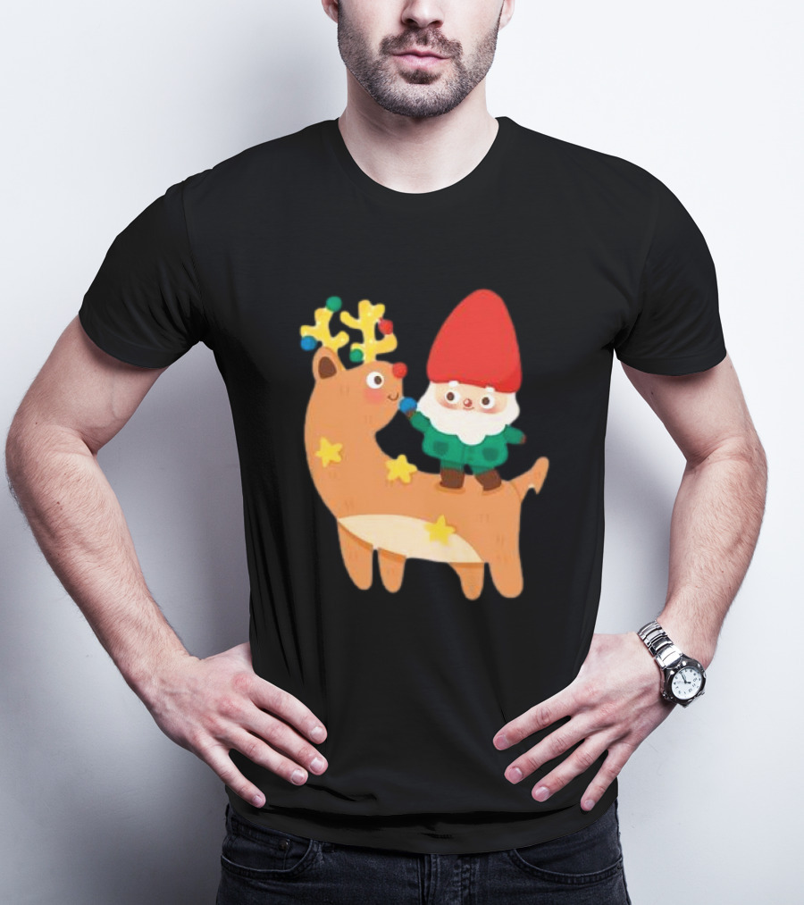 Cute Christmas Reindeer With Santa Riding T-Shirt