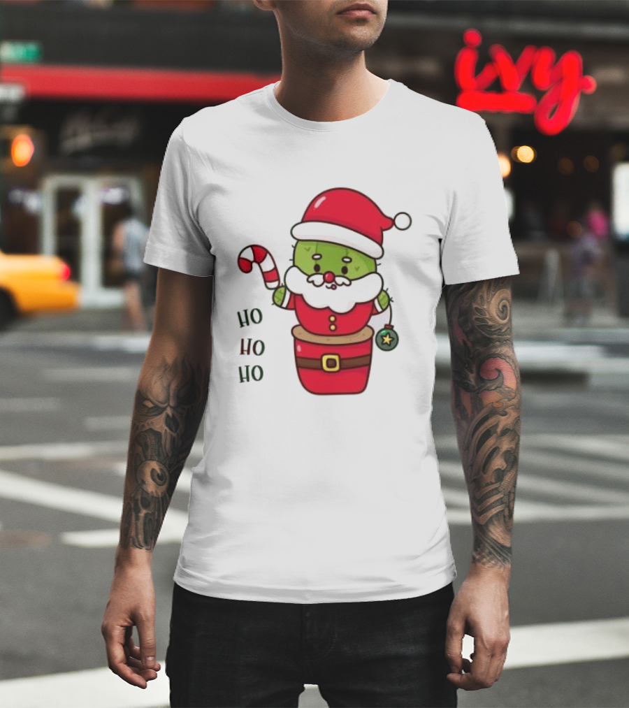 Santa Claus Ho Ho Ho Christmas Cactus Santa Suit Candy Cane T-Shirt