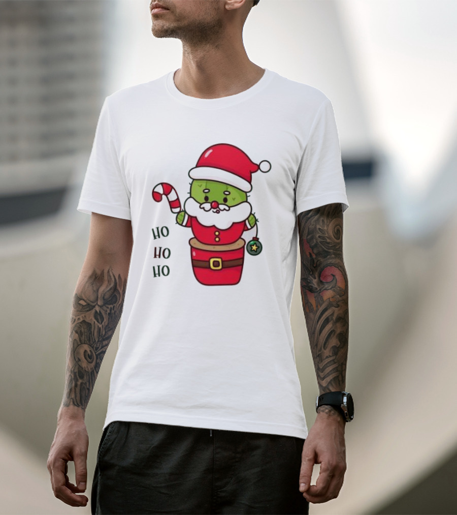 Santa Claus Ho Ho Ho Christmas Cactus Santa Suit Candy Cane T-Shirt