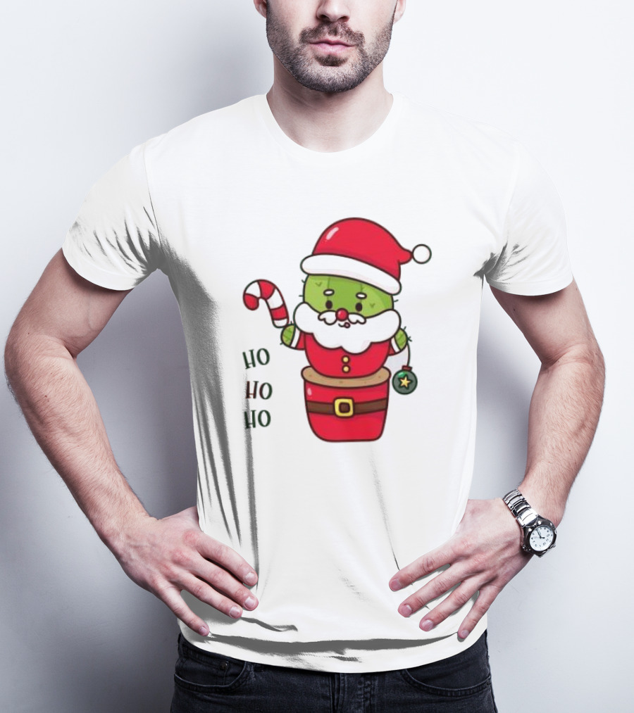 Santa Claus Ho Ho Ho Christmas Cactus Santa Suit Candy Cane T-Shirt