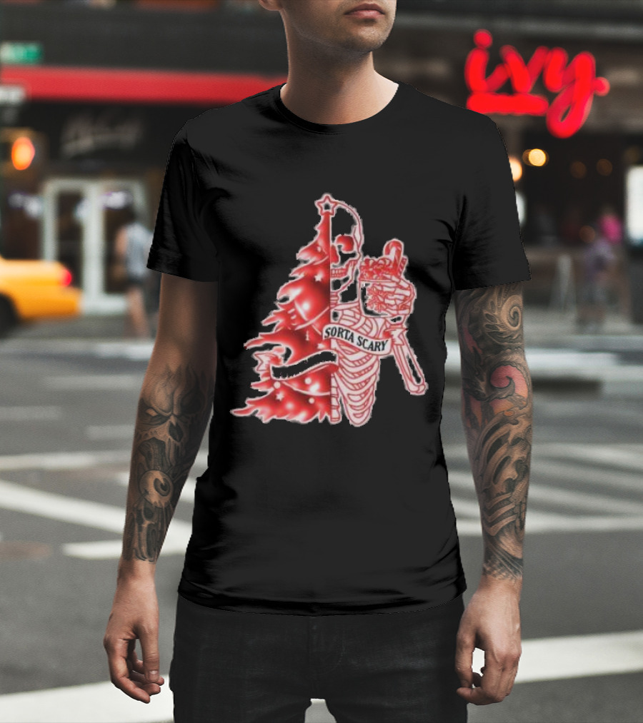 Skeleton Sorta Merry Sorta Scary Christmas Tree Splittinwigz T-Shirt