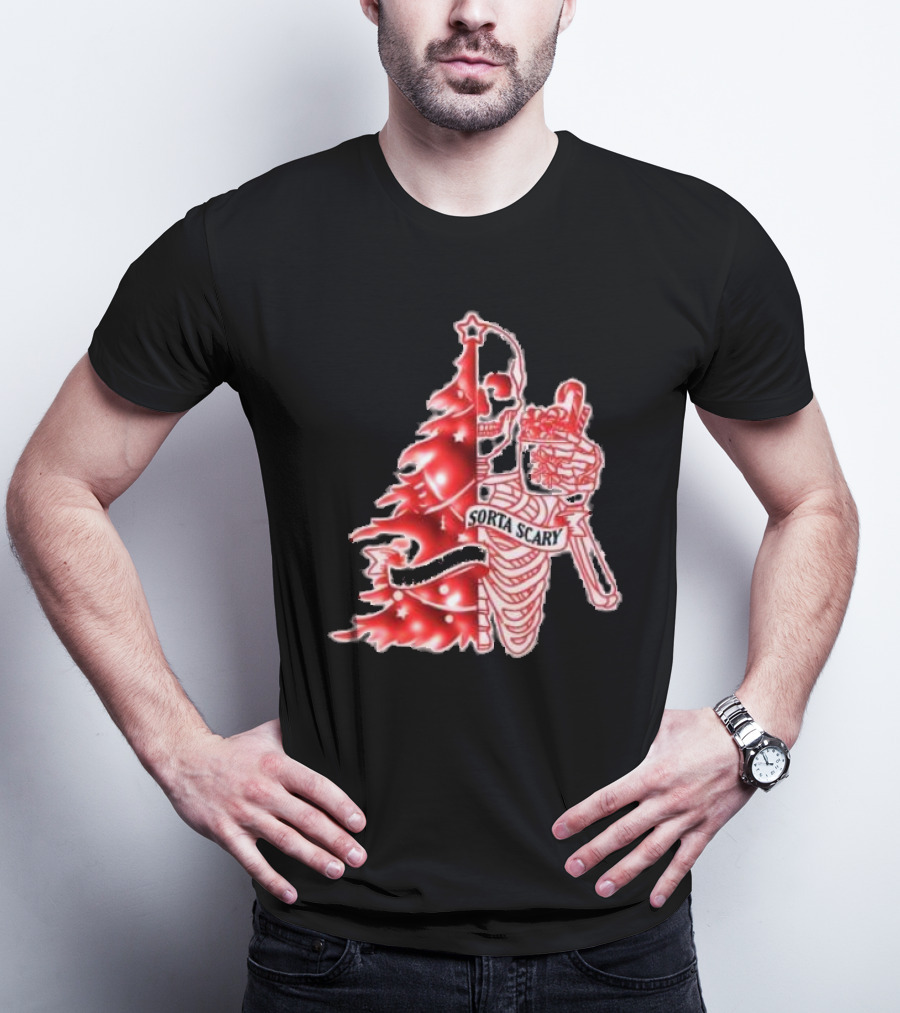 Skeleton Sorta Merry Sorta Scary Christmas Tree Splittinwigz T-Shirt