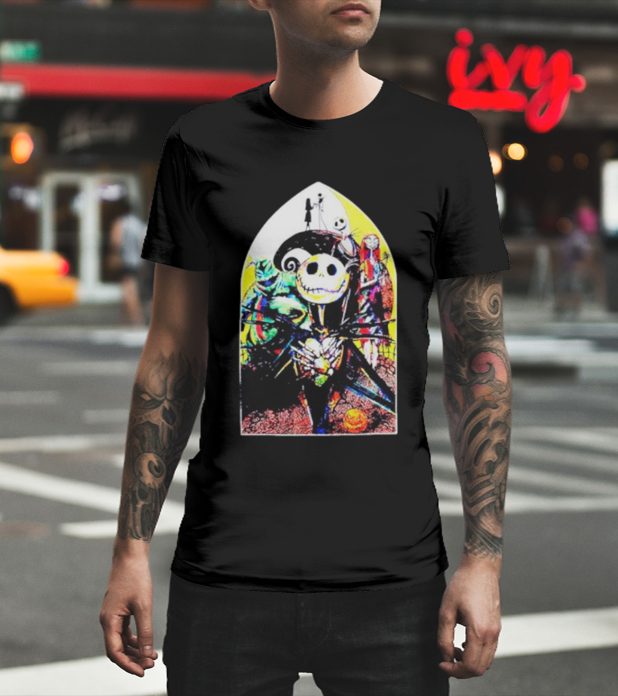 The Nightmare Before Christmas Characters In Stained Glass Window T-Shirt
