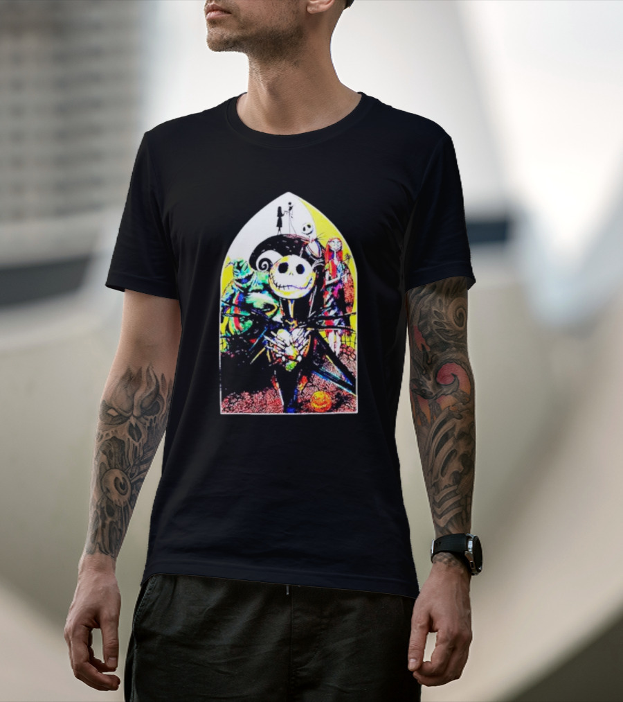 The Nightmare Before Christmas Characters In Stained Glass Window T-Shirt